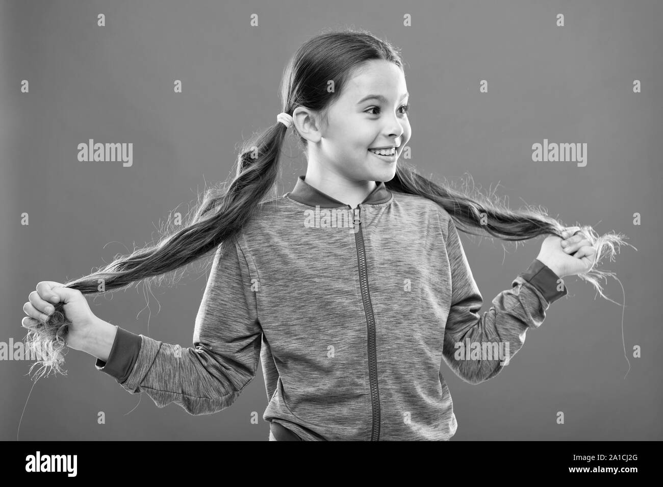 Get rid of split ends. Girl cute child with long hair double ponytails ...