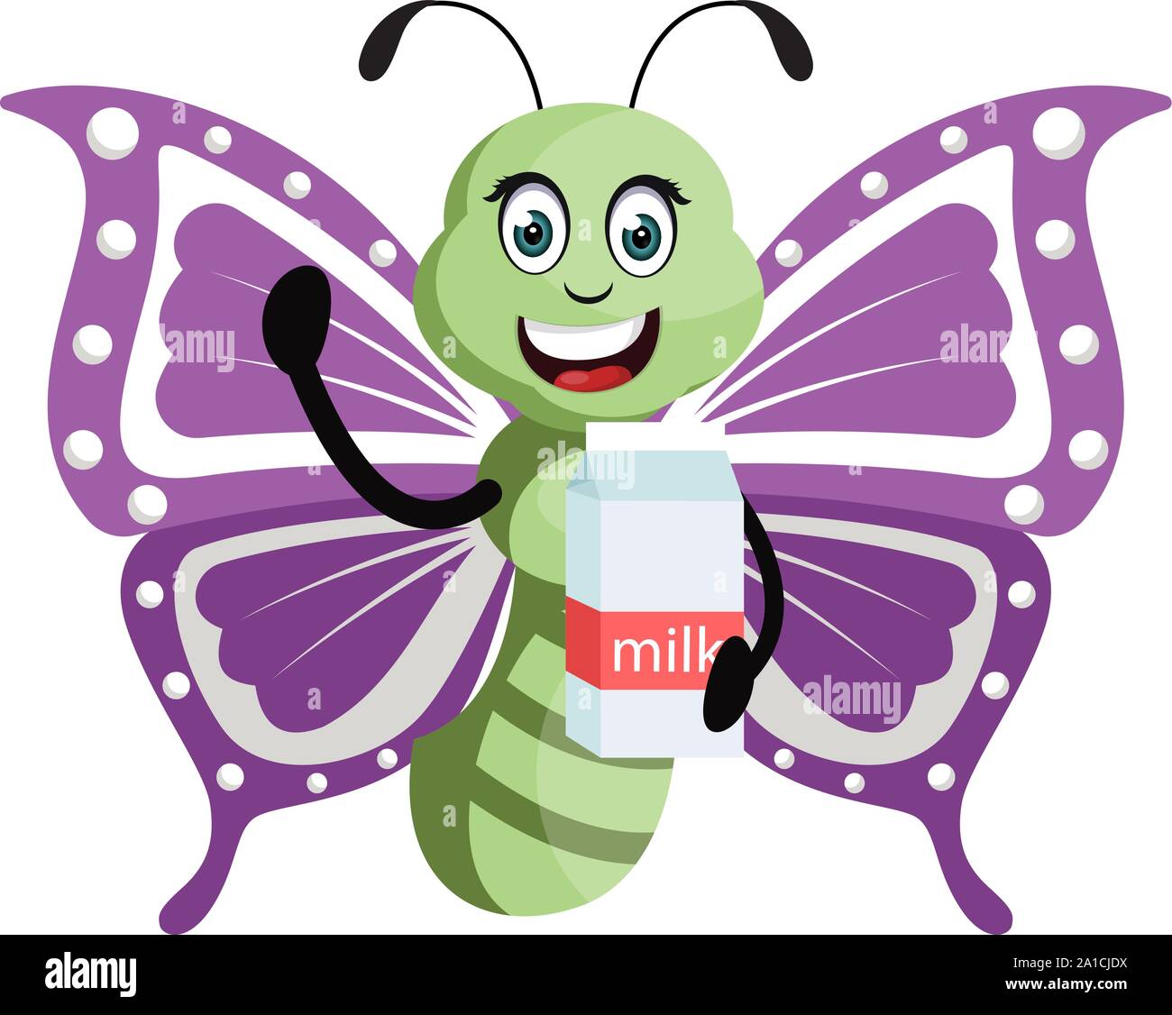 Butterfly with milk, illustration, vector on white background Stock ...