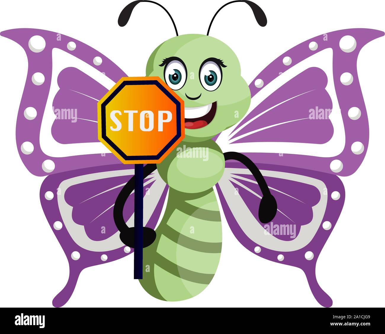 Butterfly with stop sign, illustration, vector on white background ...