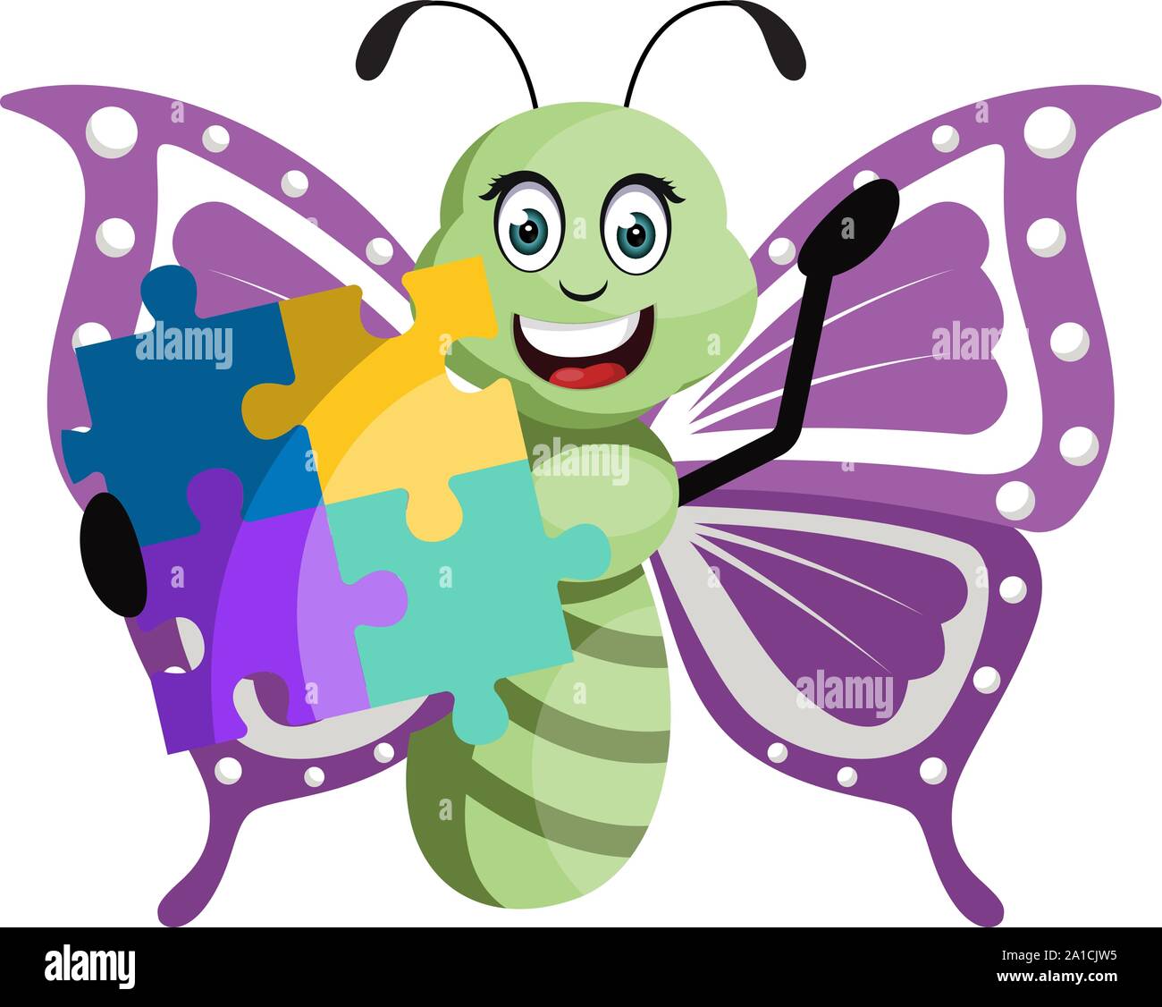 Butterfly with puzzle, illustration, vector on white background Stock ...
