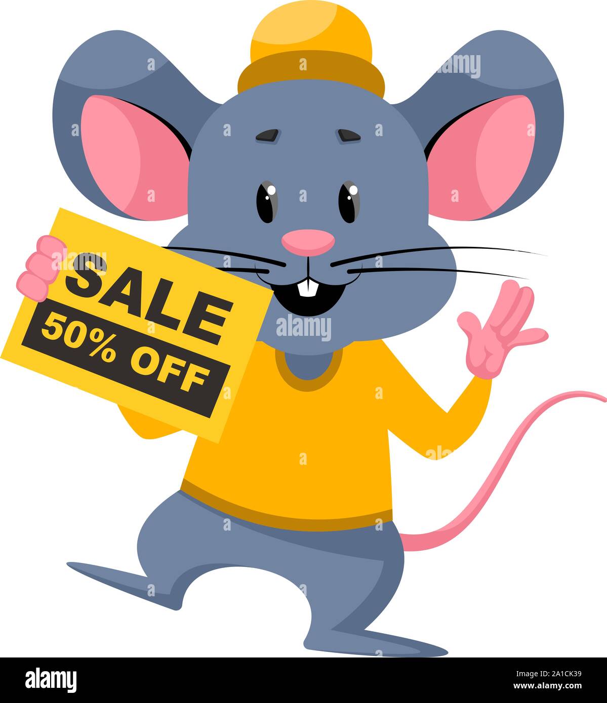 Mouse with sale sign, illustration, vector on white background Stock ...