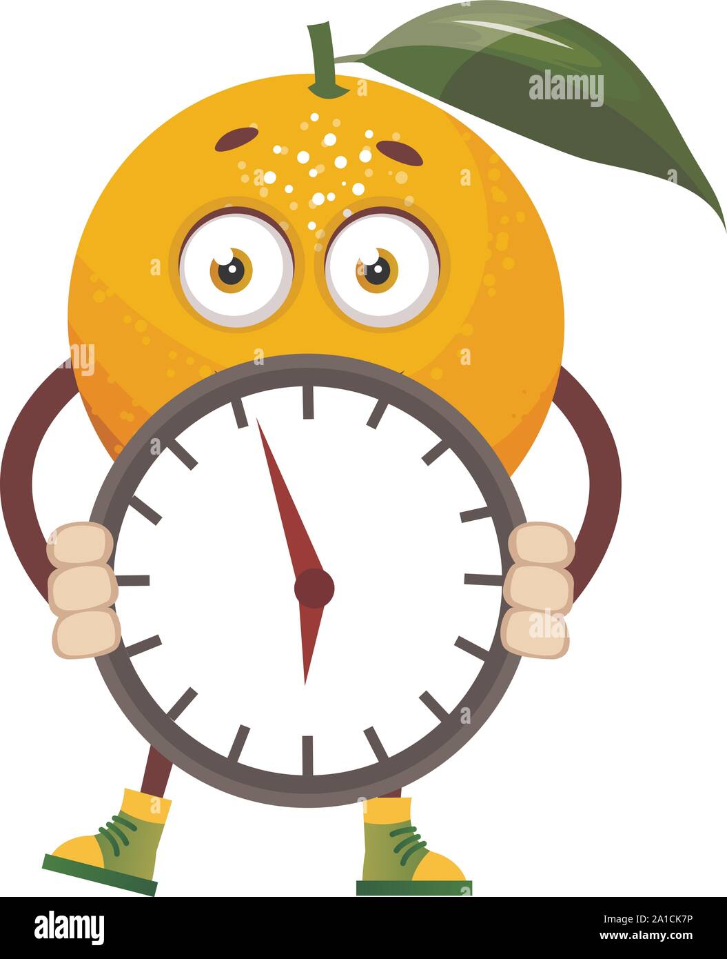 Orange with clock, illustration, vector on white background Stock ...