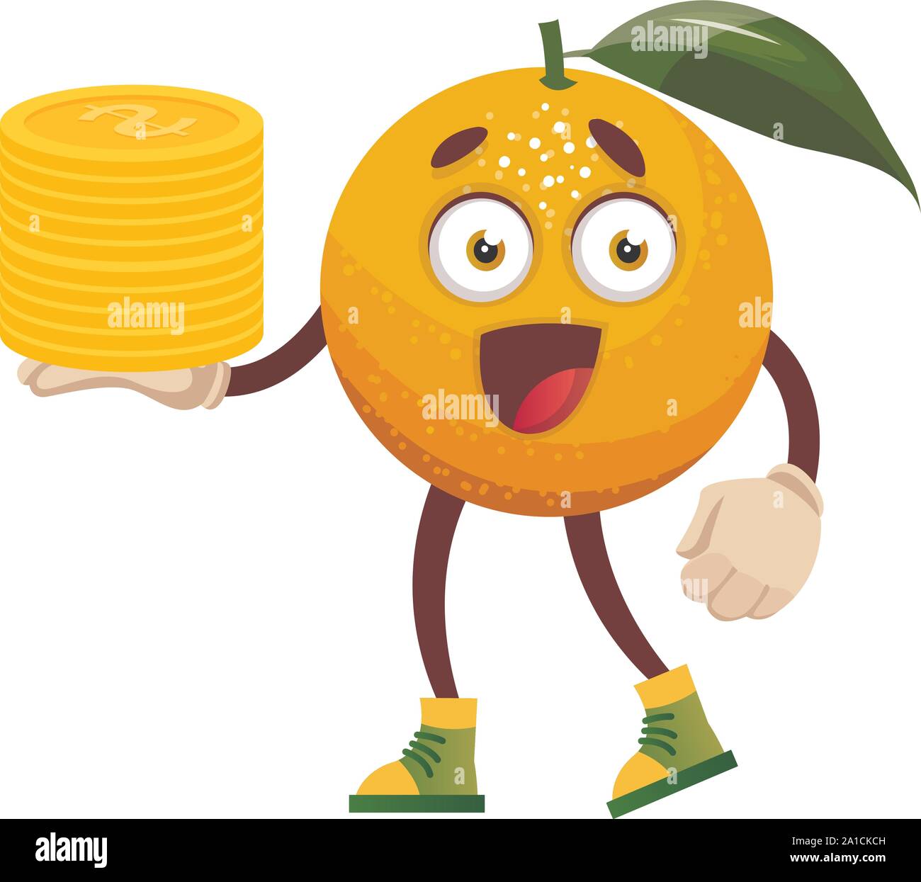 Orange with coins, illustration, vector on white background Stock ...