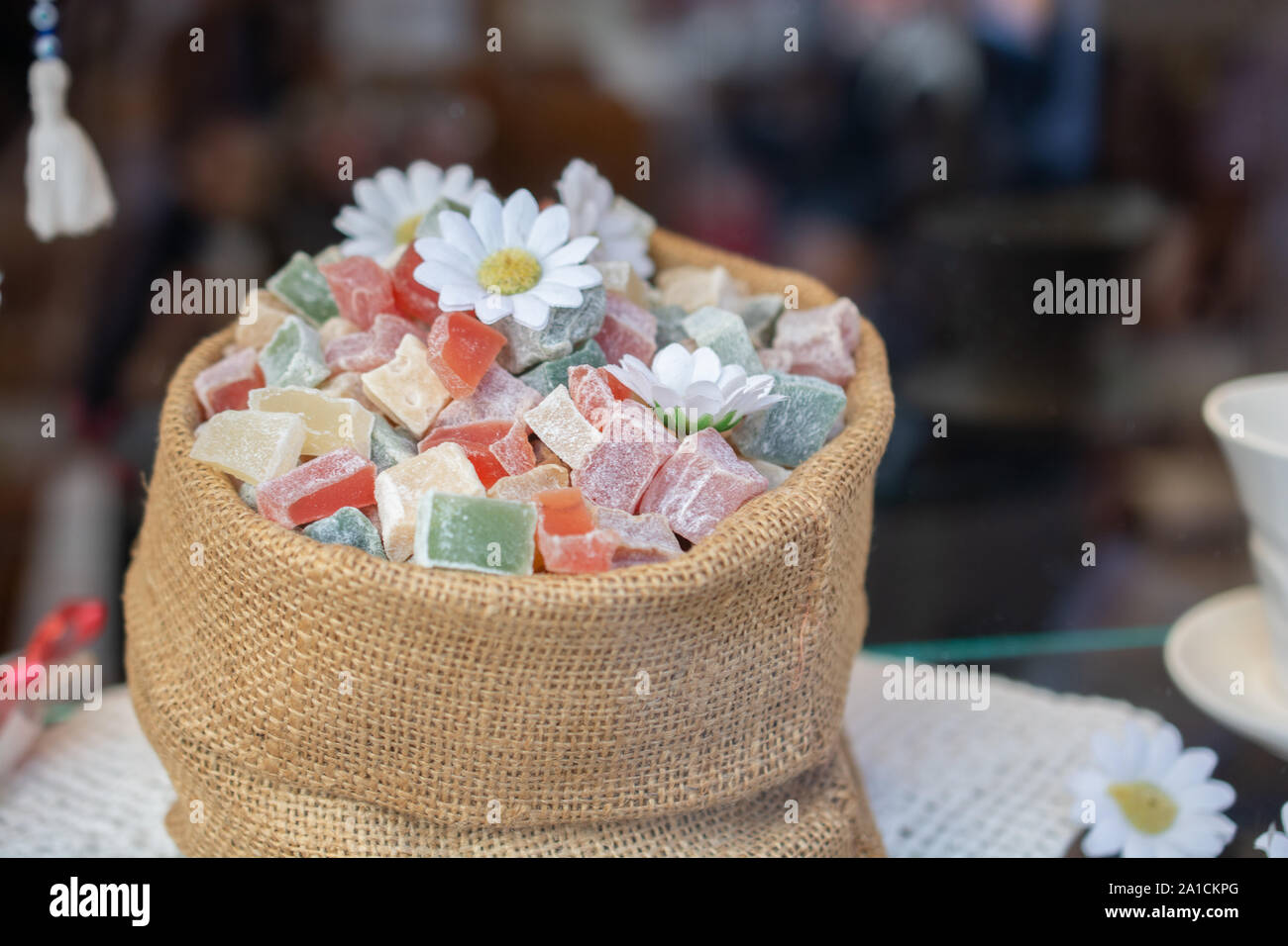 Traditional Turkish Delight, Sugar coated soft candy Stock Photo - Alamy