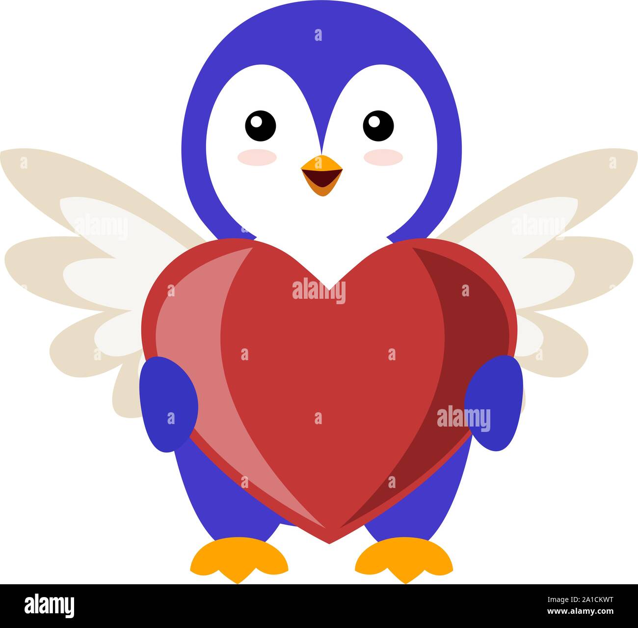 Penguin with big heart, illustration, vector on white background Stock ...