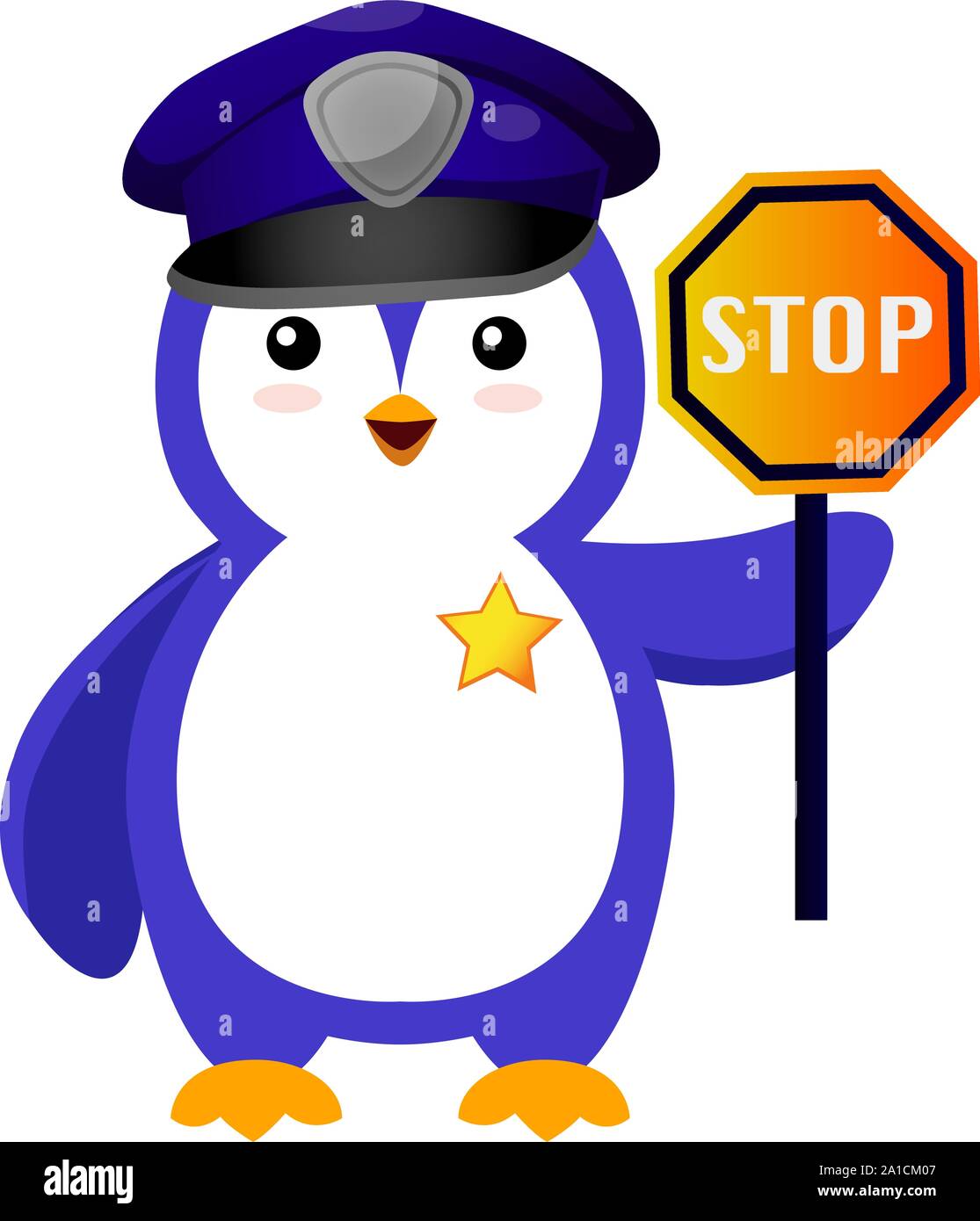Penguin with stop sign, illustration, vector on white background Stock ...