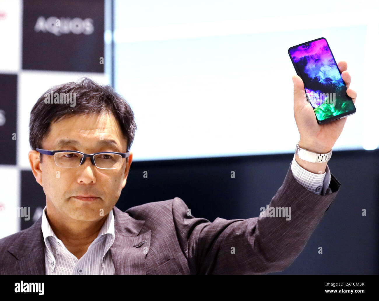 Tokyo, Japan. 25th Sep, 2019. Japanese electronics giant Sharp mobile ...