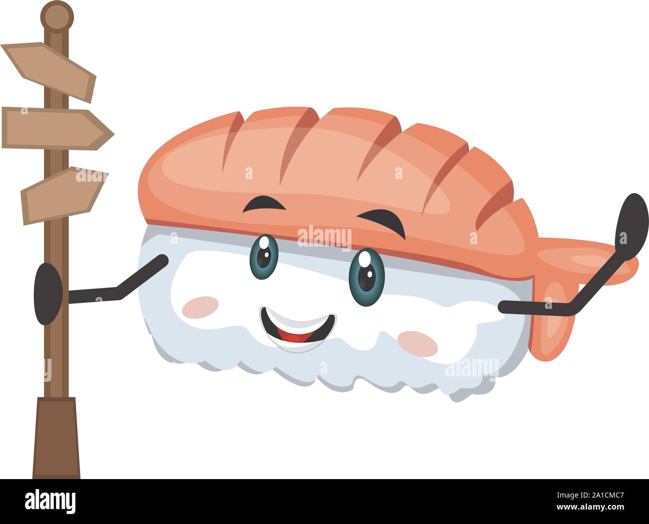 Sushi with road sign, illustration, vector on white background Stock ...