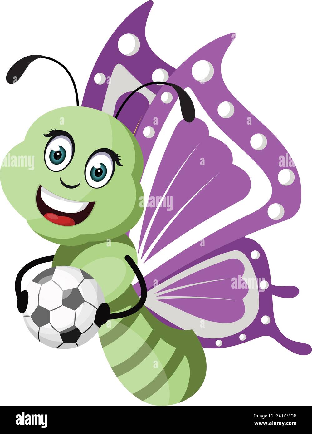 Butterfly with football ball, illustration, vector on white background ...