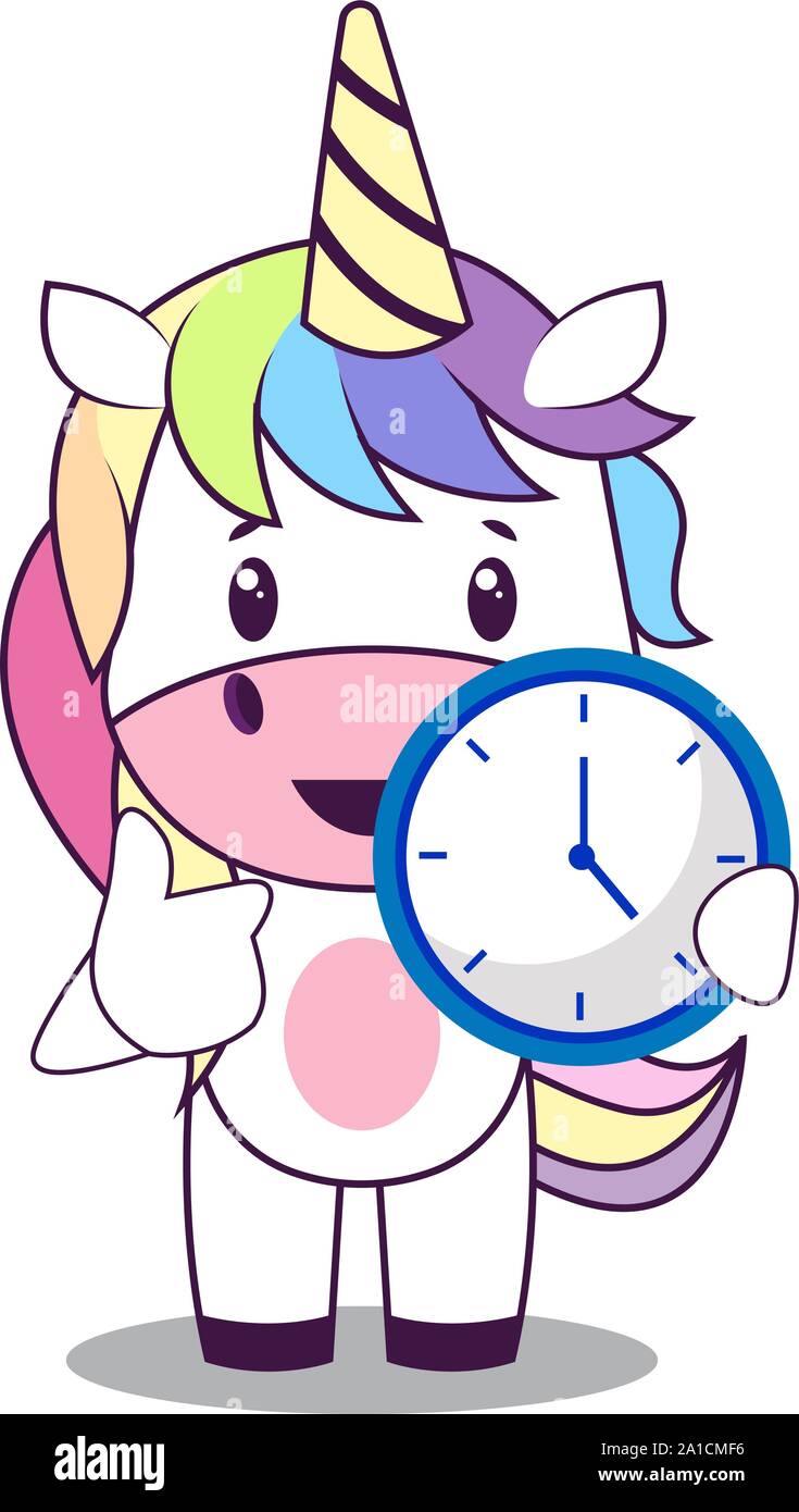 Unicorn with clock, illustration, vector on white background Stock ...