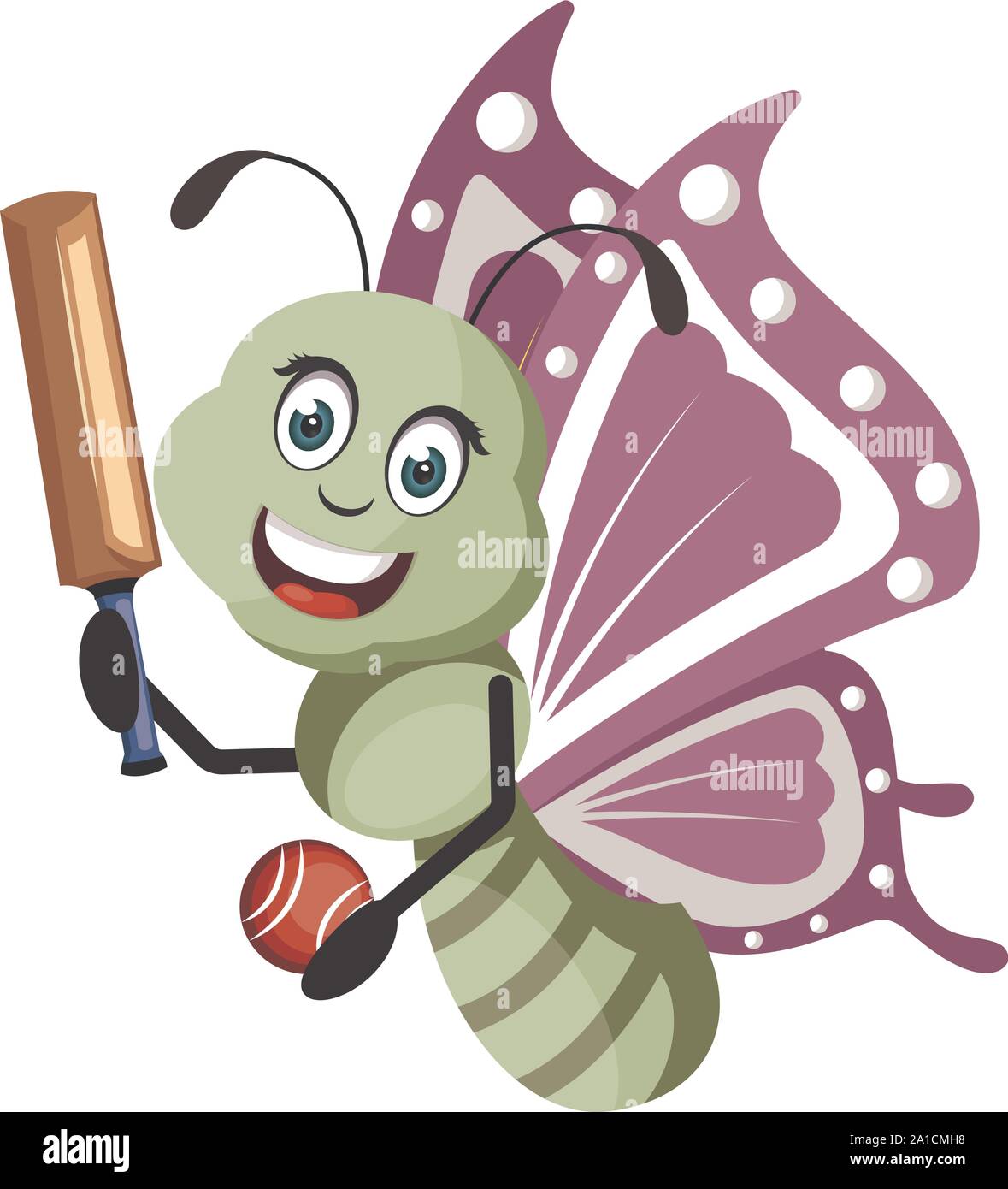 Butterfly with bat, illustration, vector on white background Stock ...
