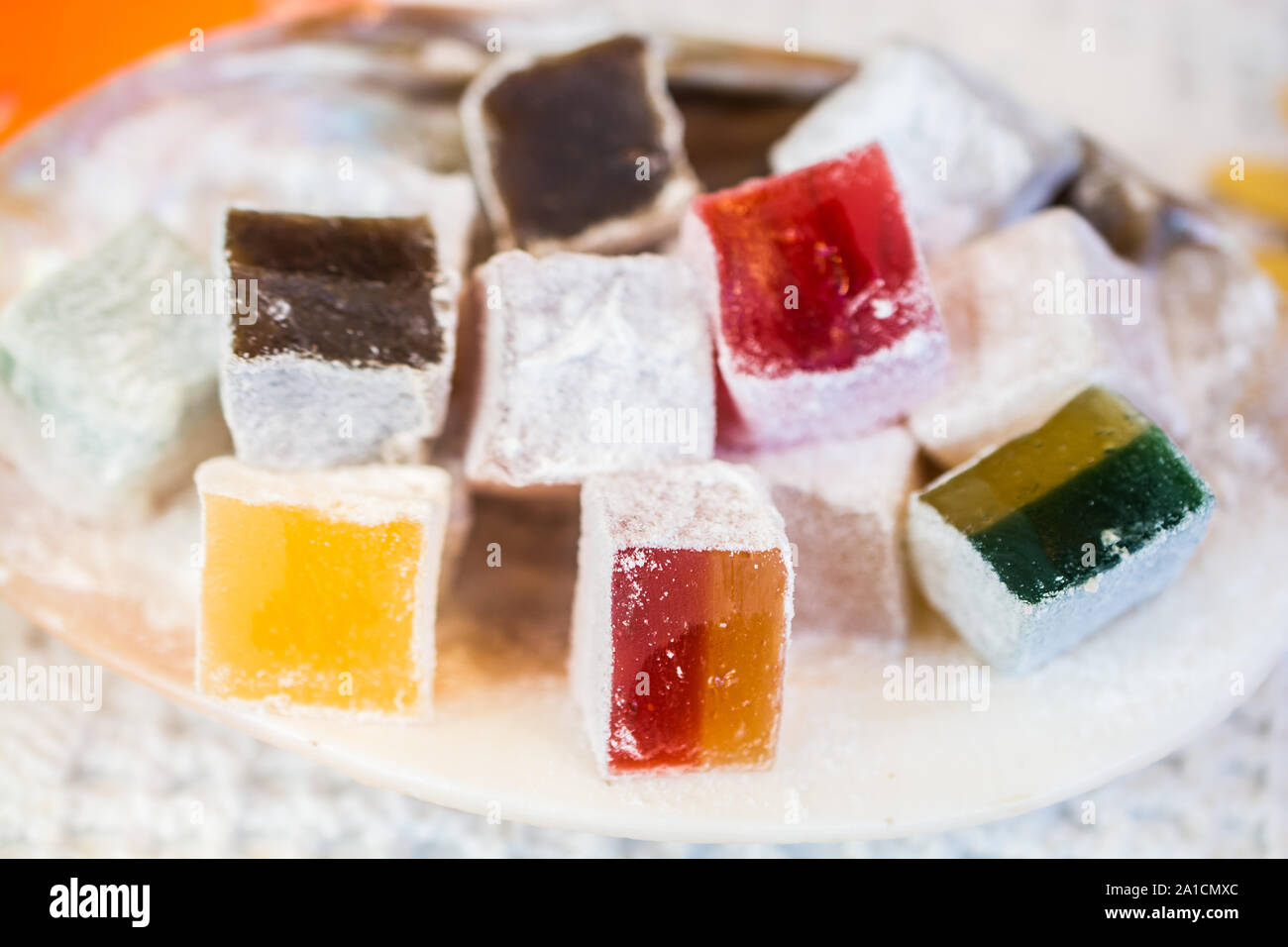 Traditional Turkish Delight, Sugar coated soft candy Stock Photo - Alamy