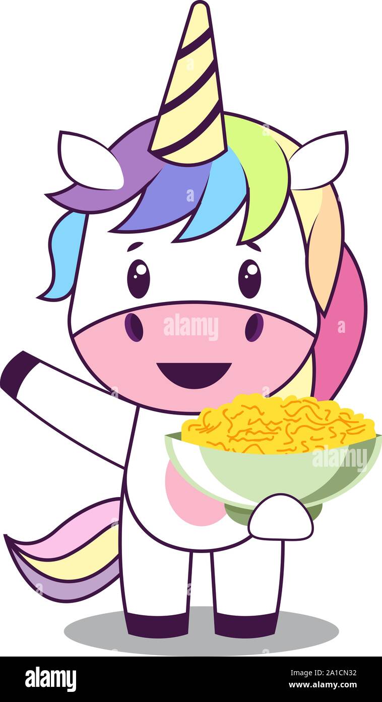 Unicorn with snacks, illustration, vector on white background Stock ...