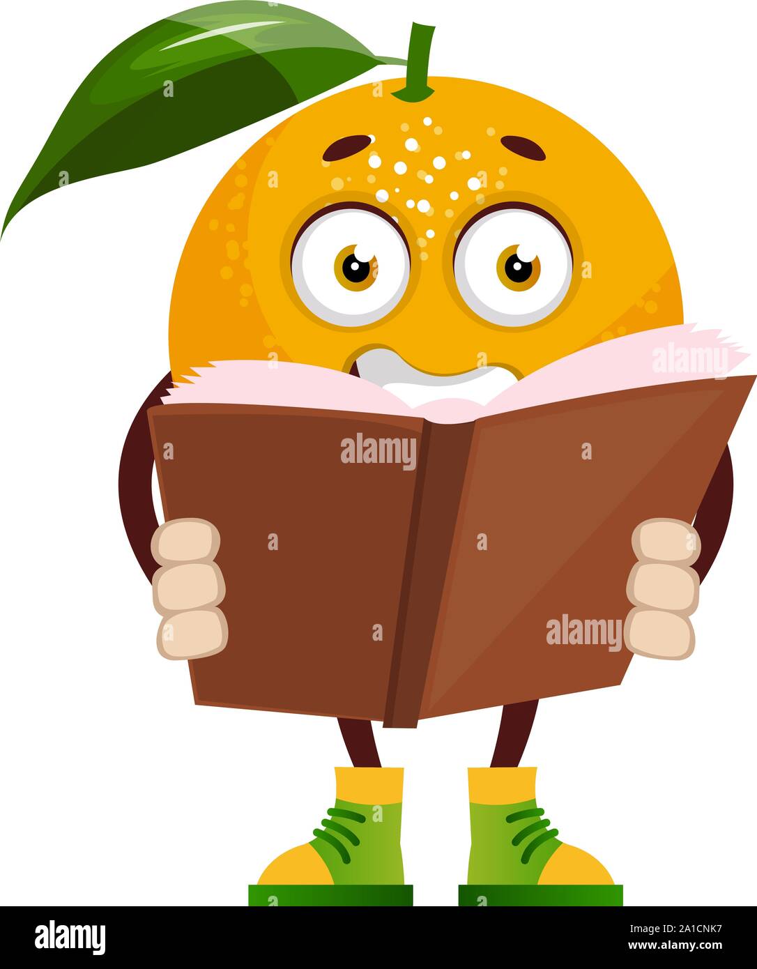 Orange reading book, illustration, vector on white background Stock ...