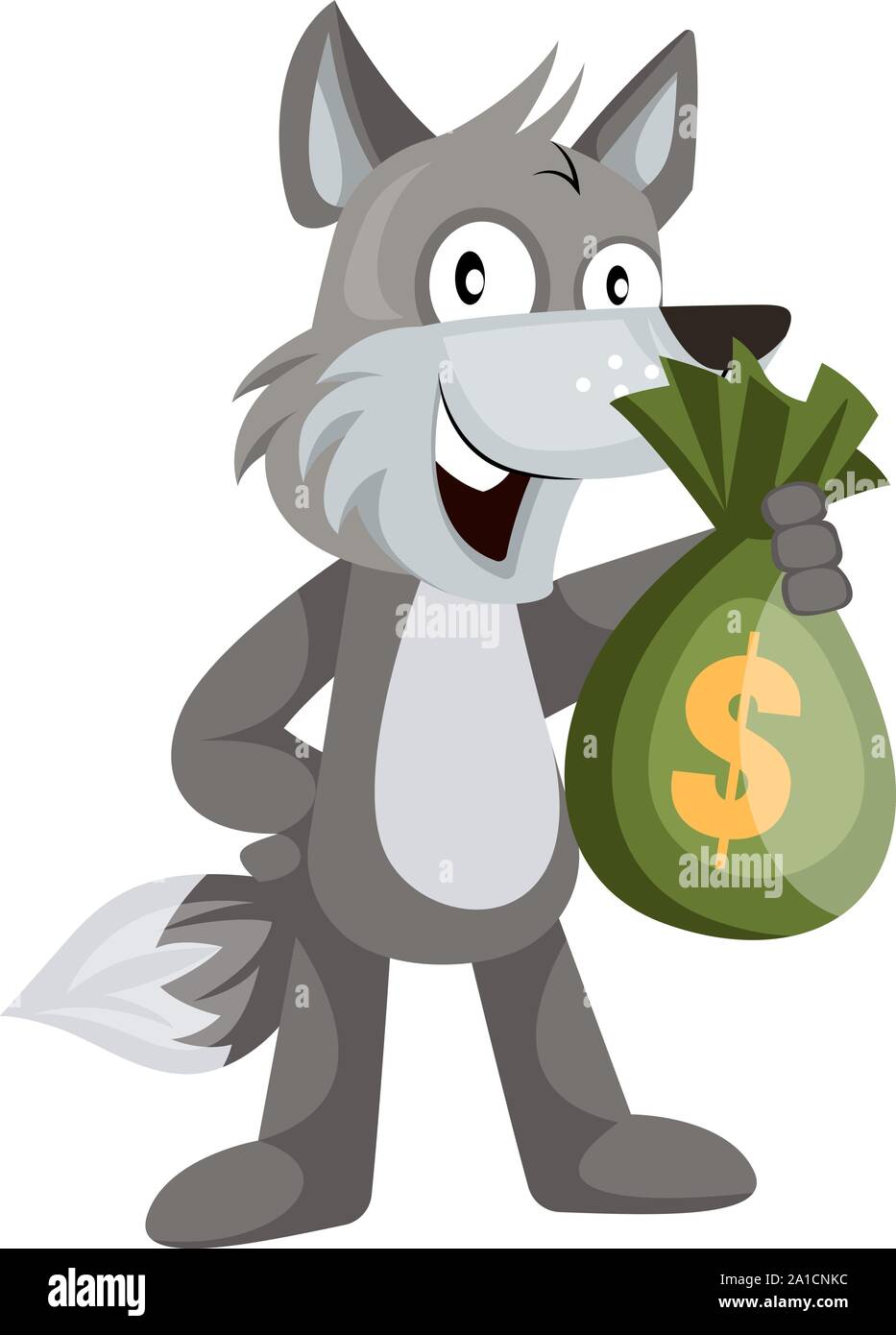 Wolf with money bags, illustration, vector on white background Stock ...