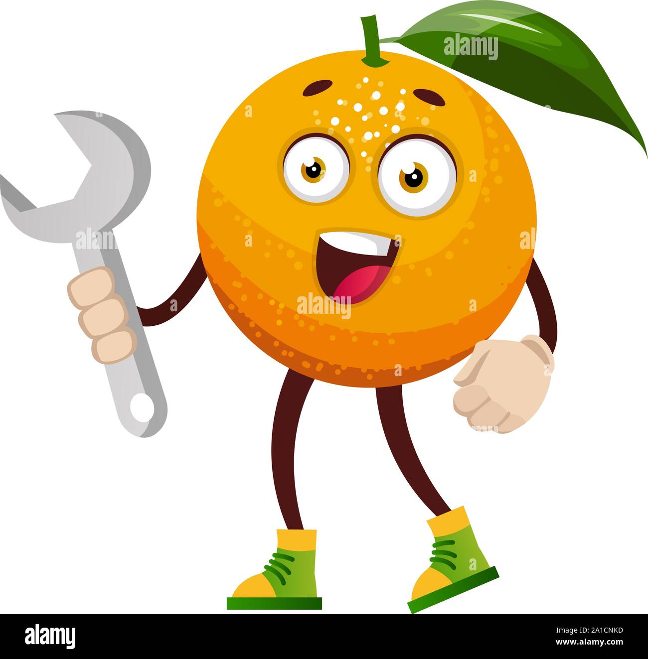 Orange with wrench, illustration, vector on white background Stock ...