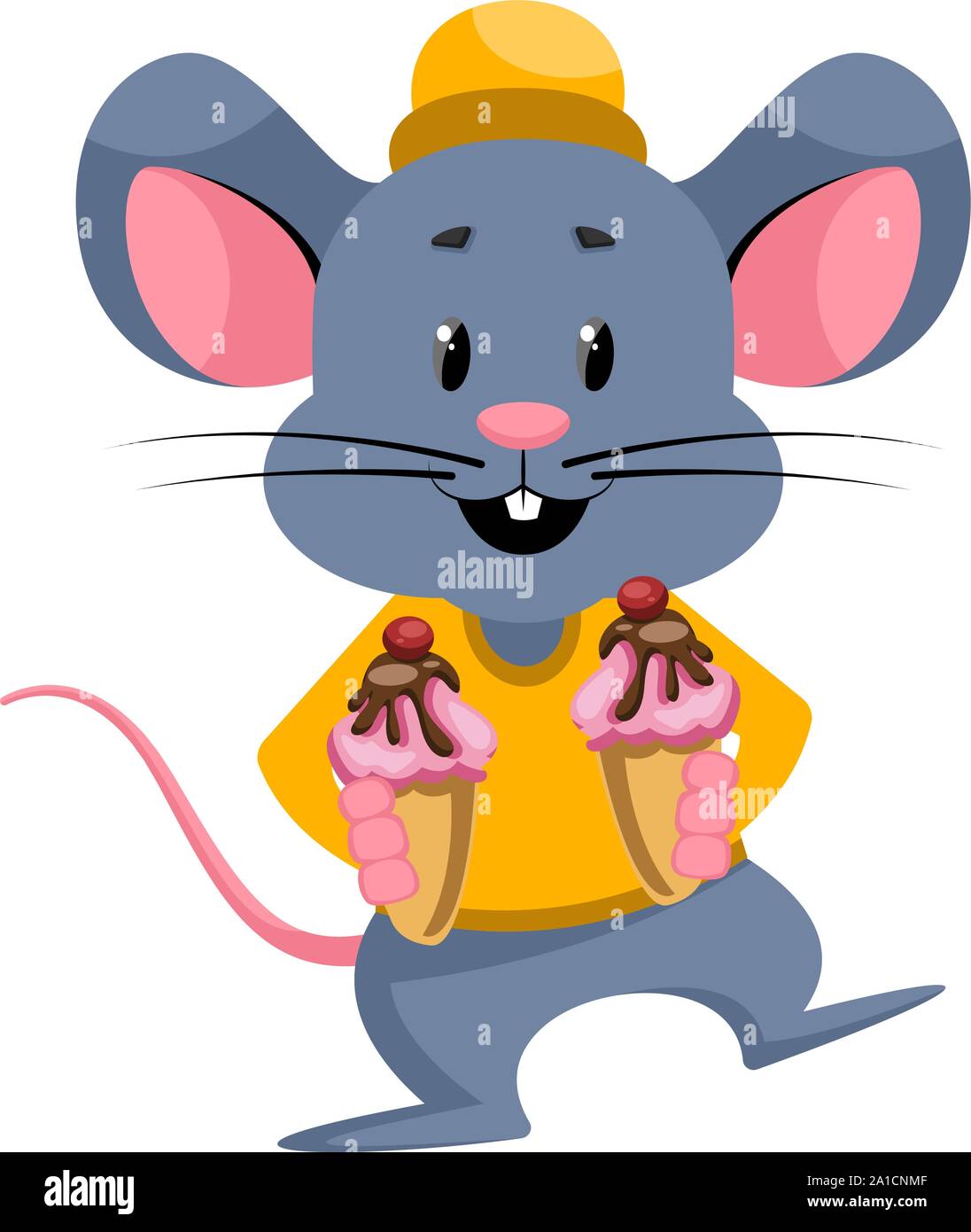 Mouse with ice cream, illustration, vector on white background Stock ...
