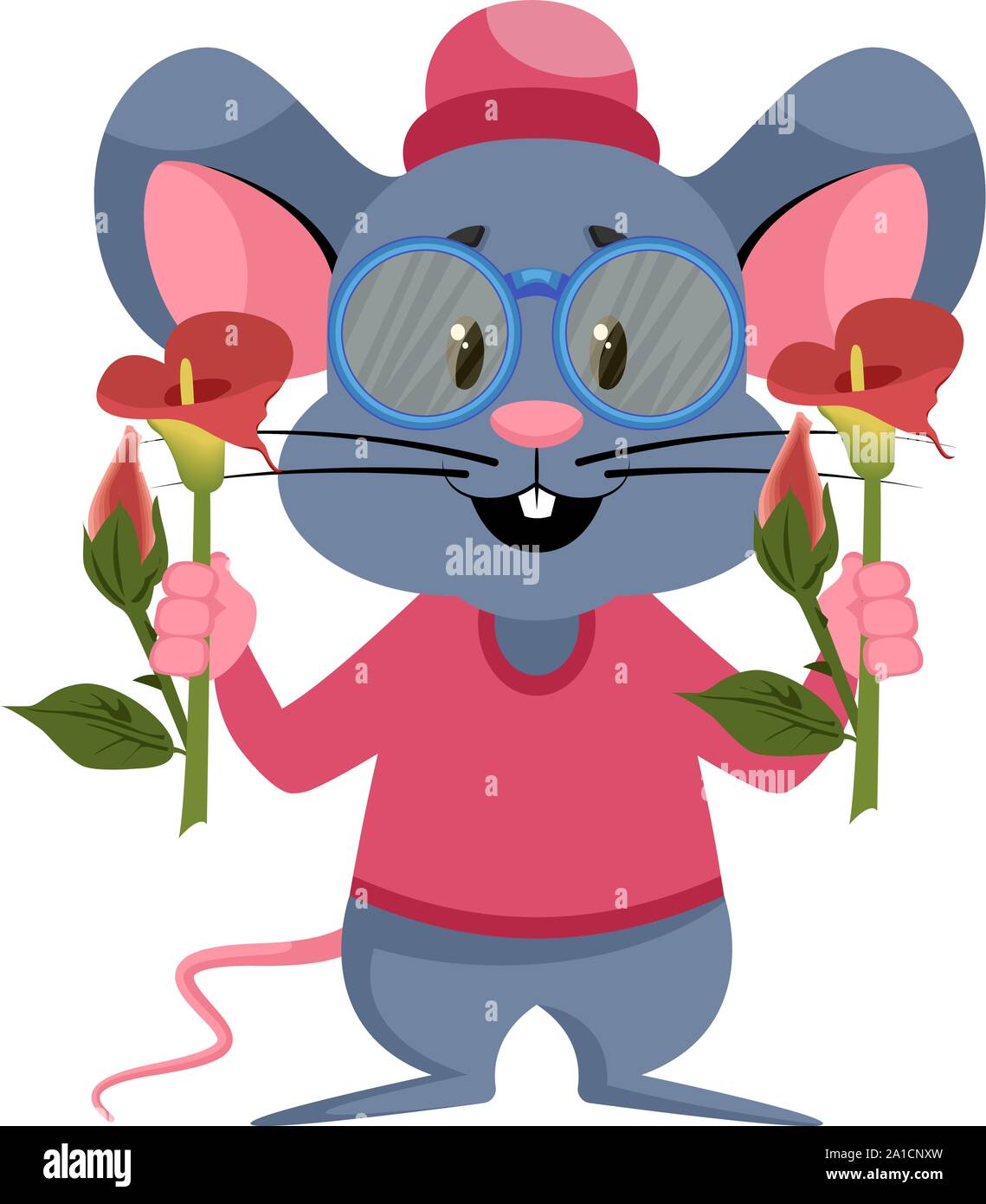 Mouse with flowers, illustration, vector on white background Stock ...