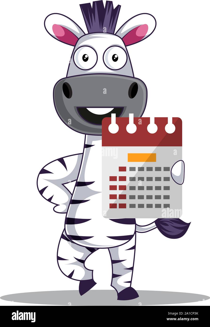 Zebra with calendar, illustration, vector on white background Stock ...