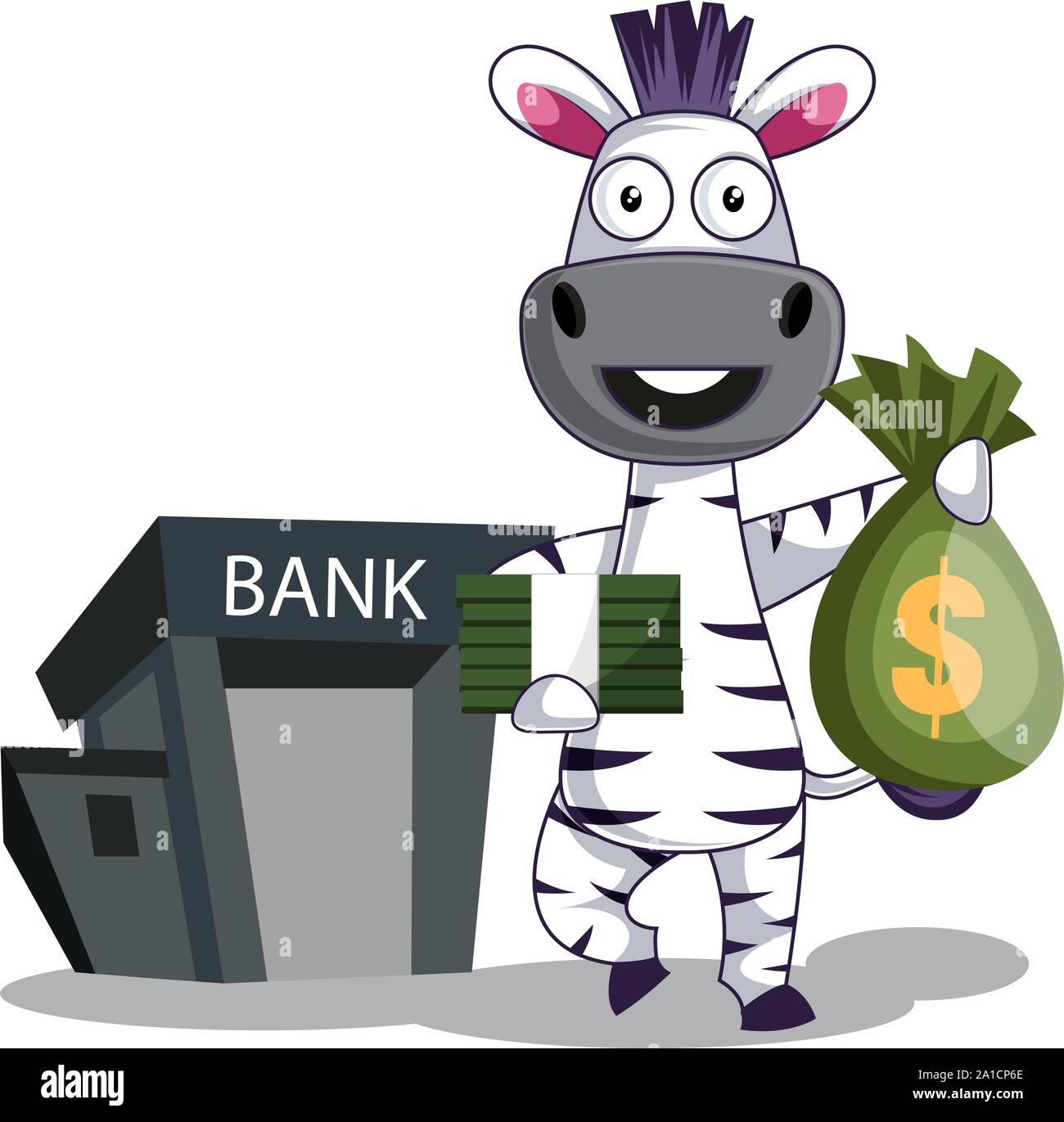 Zebra with money bags, illustration, vector on white background Stock ...