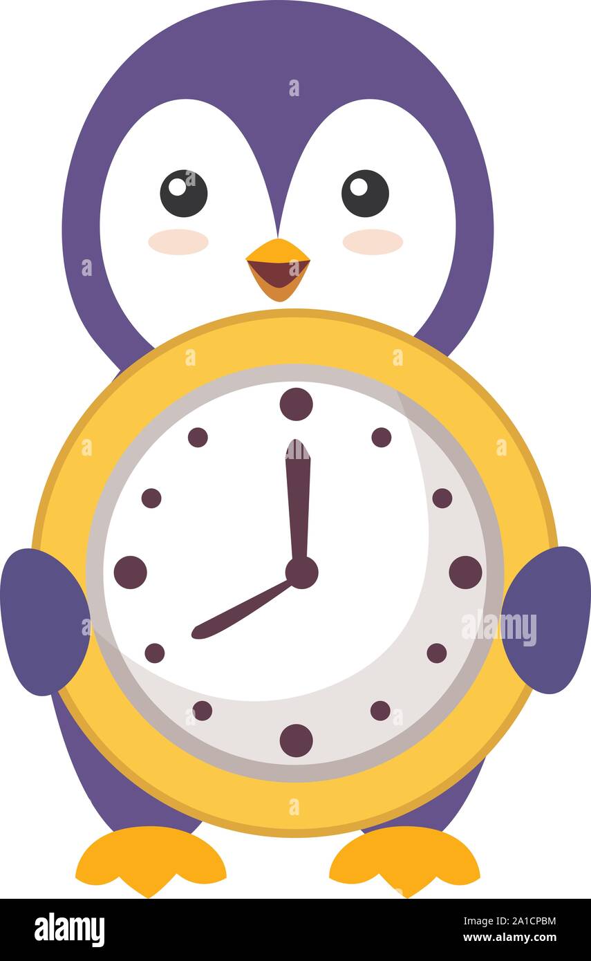 Penguin with clock, illustration, vector on white background Stock ...