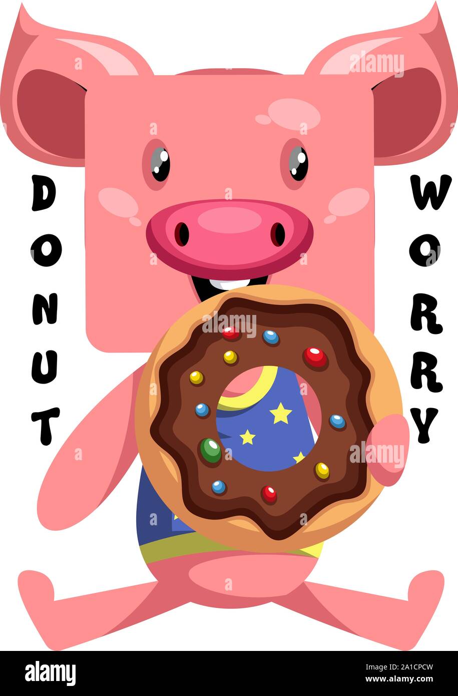 Pig with donut, illustration, vector on white background Stock Vector ...