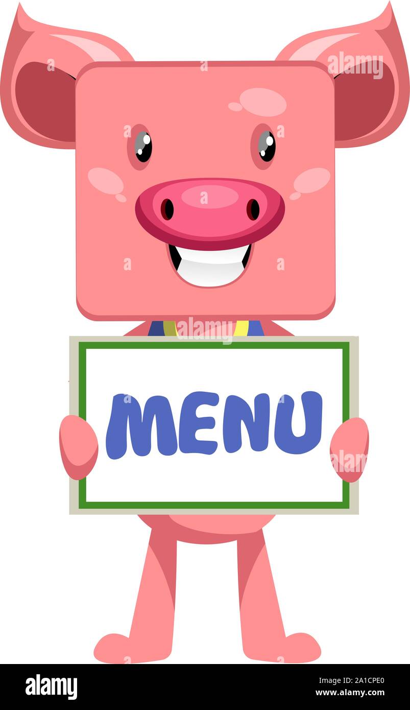 Pig on menu, illustration, vector on white background Stock Vector ...