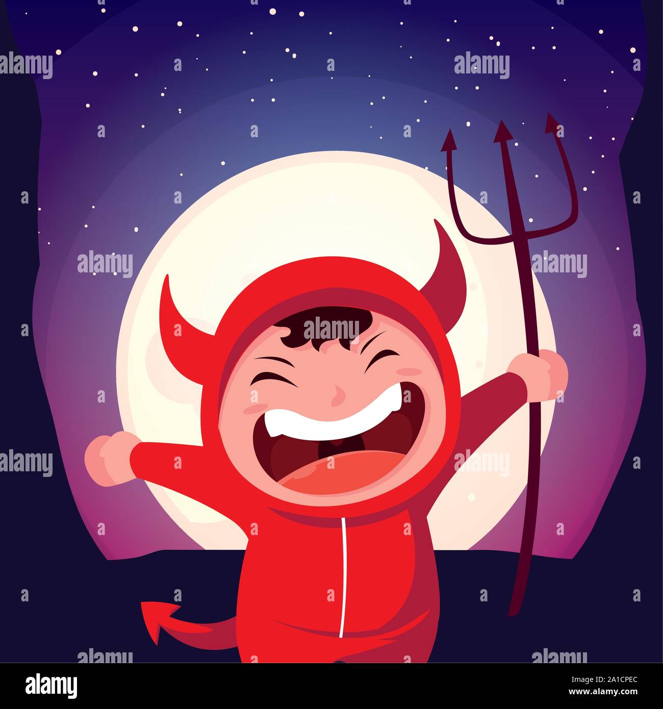 boy disguised of devil in scene of halloween vector illustration design ...