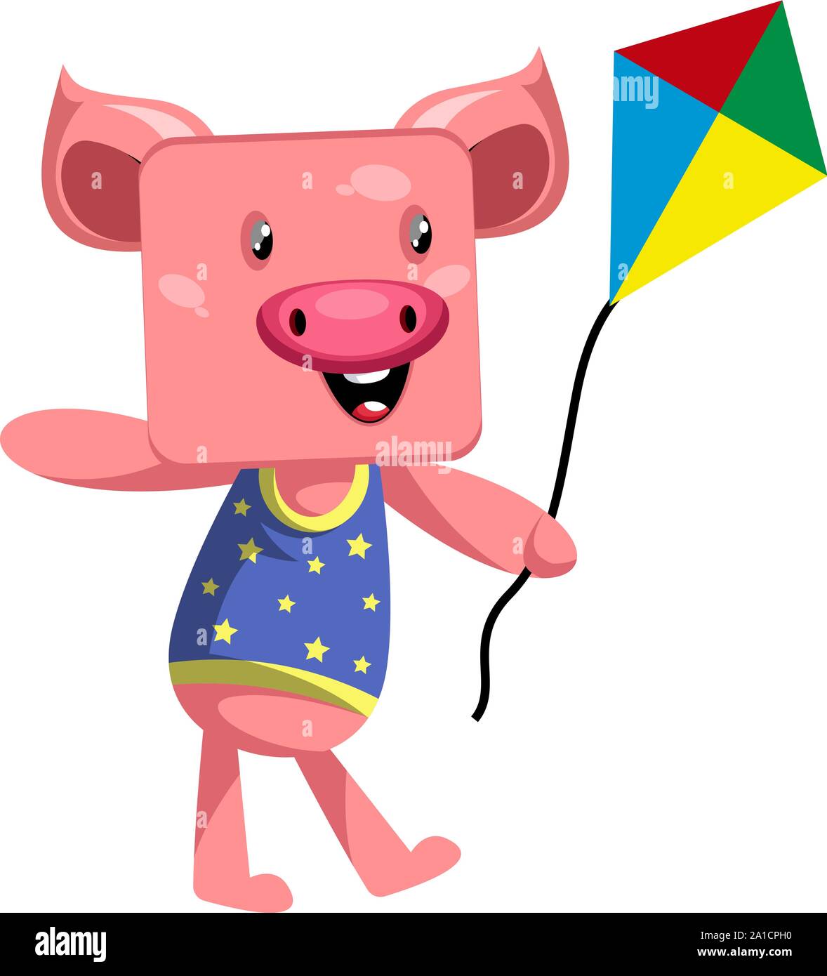 Pig with flying kite, illustration, vector on white background Stock ...