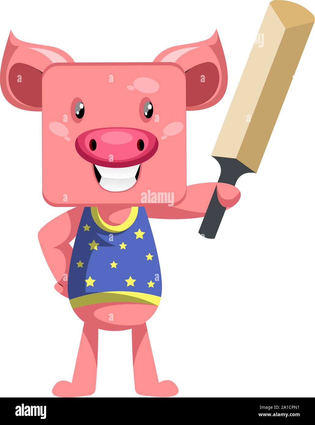 Pig with cricket bat, illustration, vector on white background Stock ...