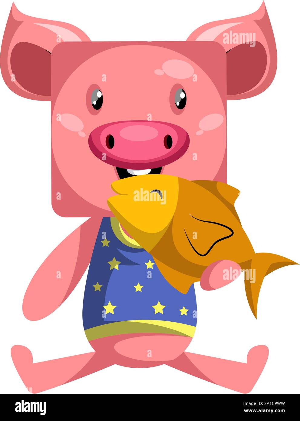 Pig with fish, illustration, vector on white background Stock Vector ...