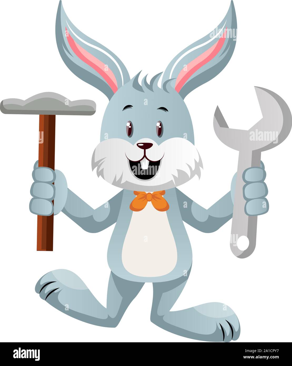 Bunny with wrench and hammer, illustration, vector on white background ...
