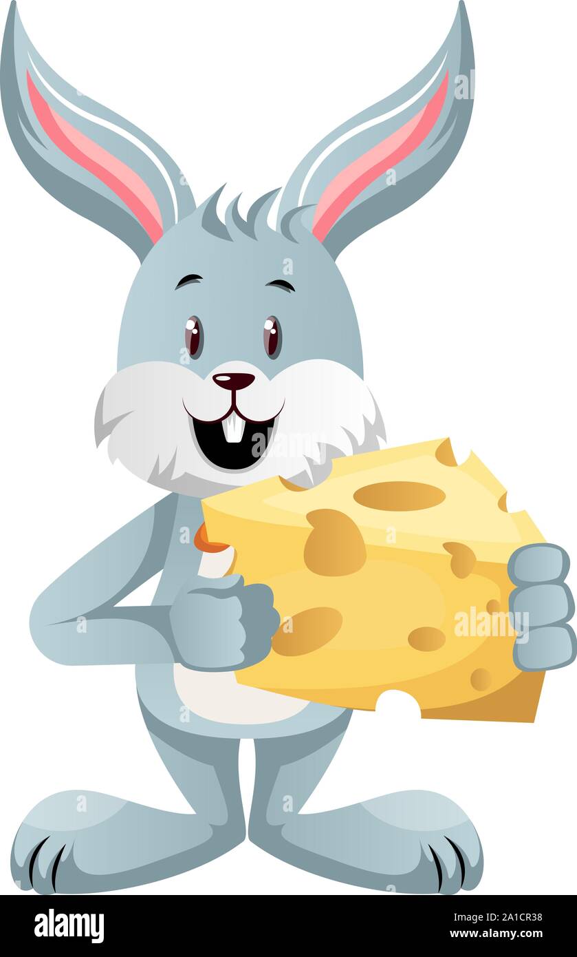 Bunny with cheese, illustration, vector on white background Stock ...