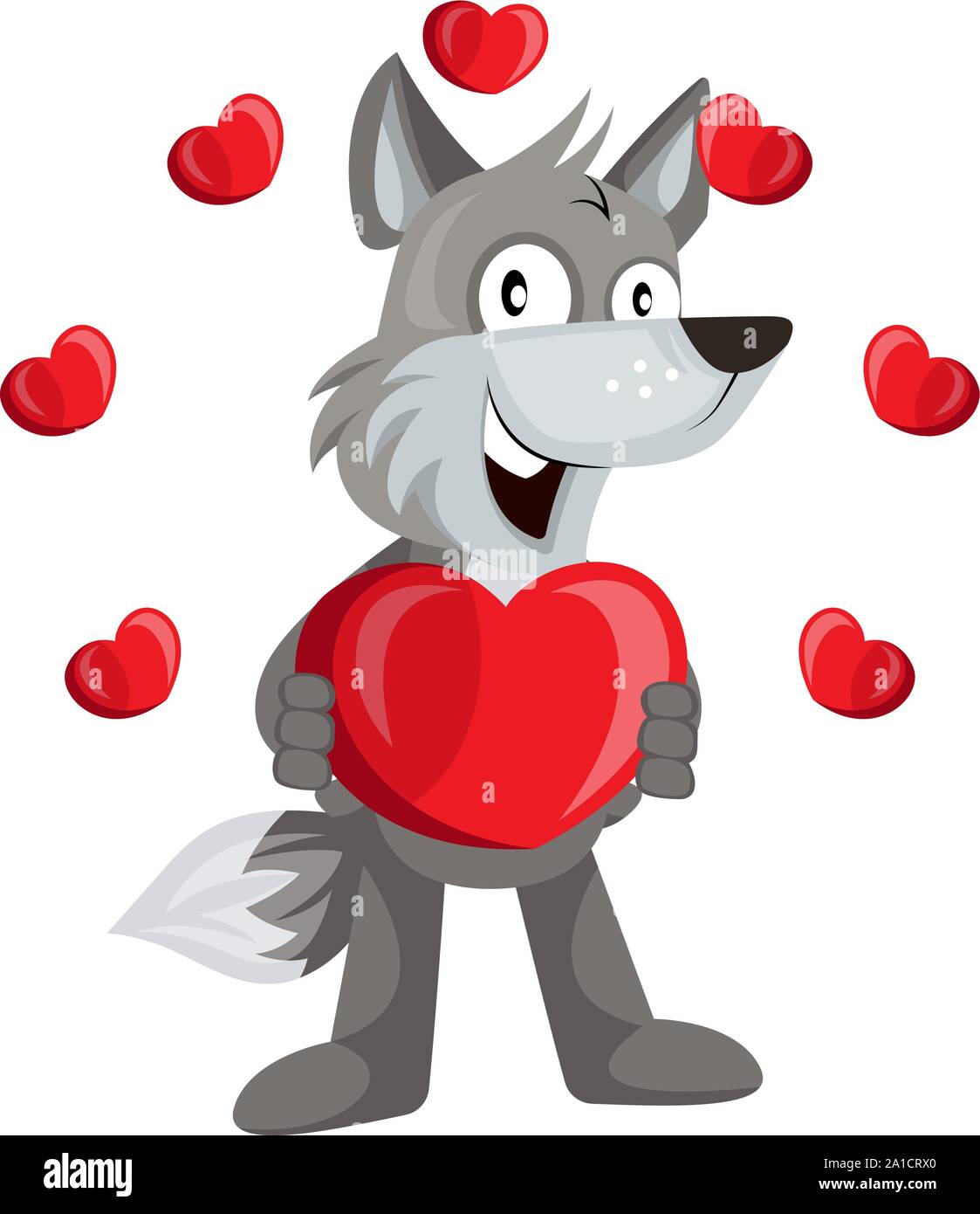 Wolf with hearts, illustration, vector on white background Stock Vector ...