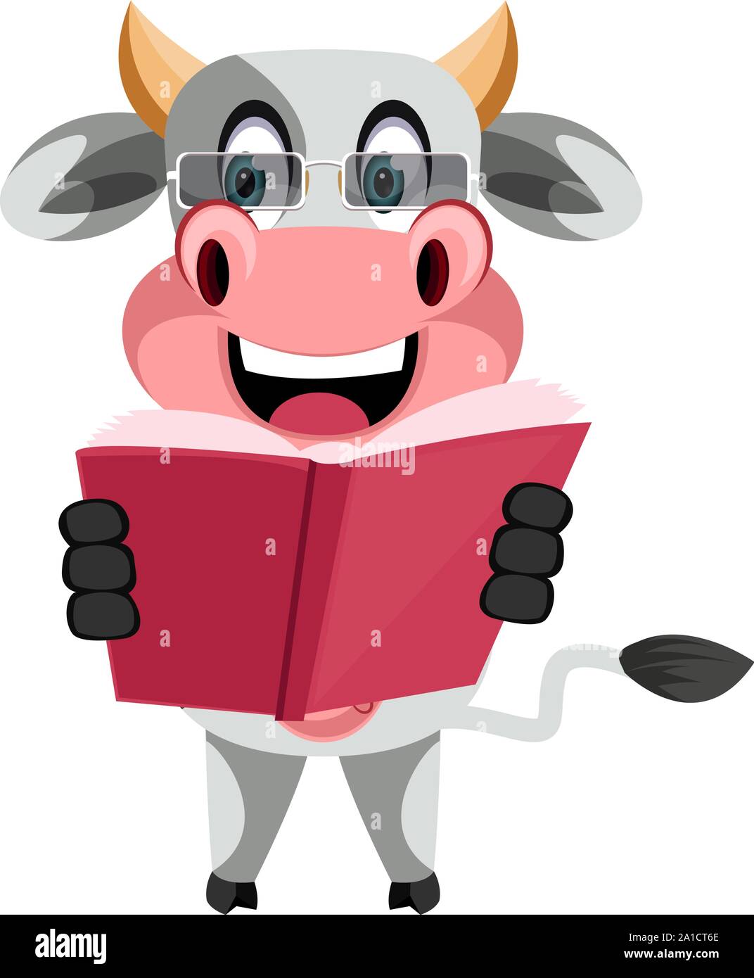 Cow reading book, illustration, vector on white background Stock Vector ...