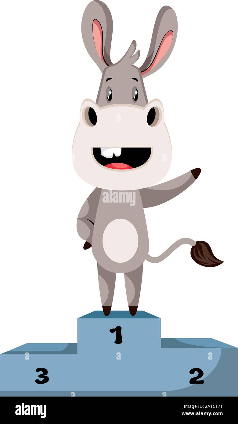 Donkey on wining stage, illustration, vector on white background Stock ...