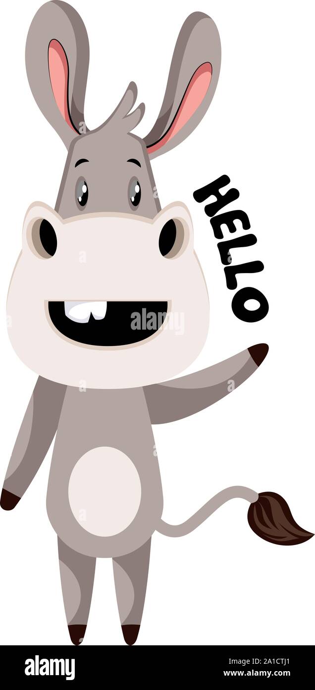 Donkey saying hello, illustration, vector on white background Stock ...