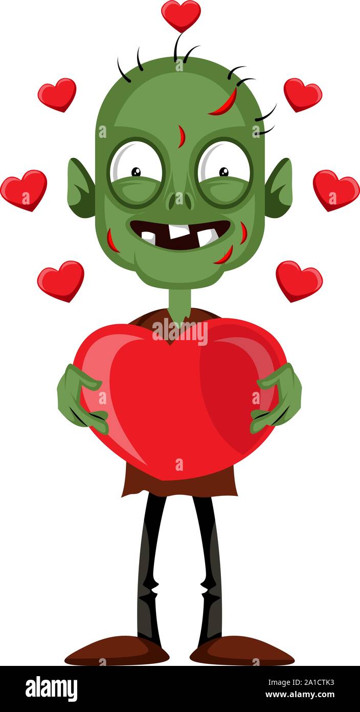 Zombie with hearts, illustration, vector on white background Stock ...