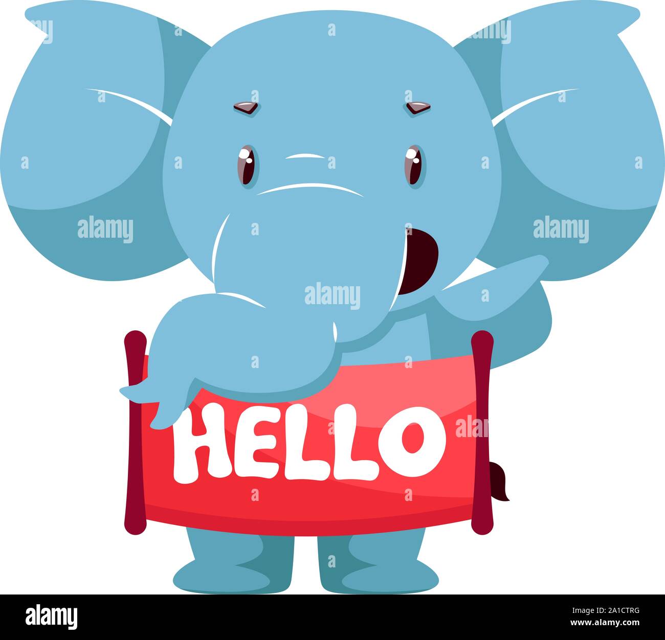Elephant with hello sign, illustration, vector on white background ...