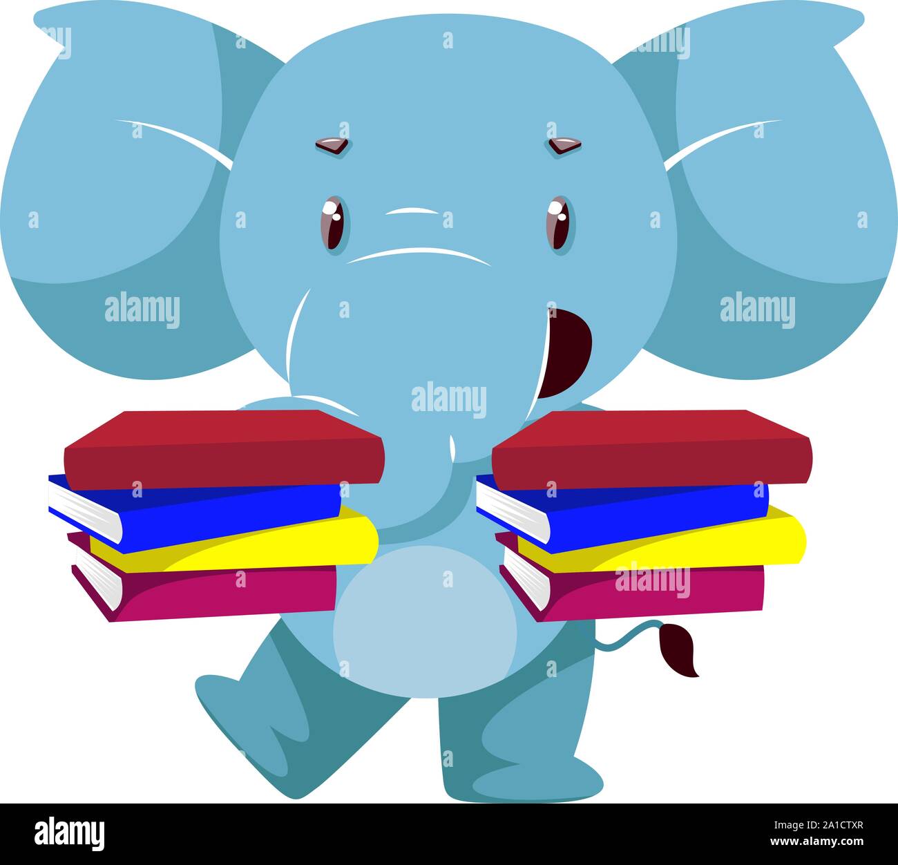 Elephant with books, illustration, vector on white background Stock ...