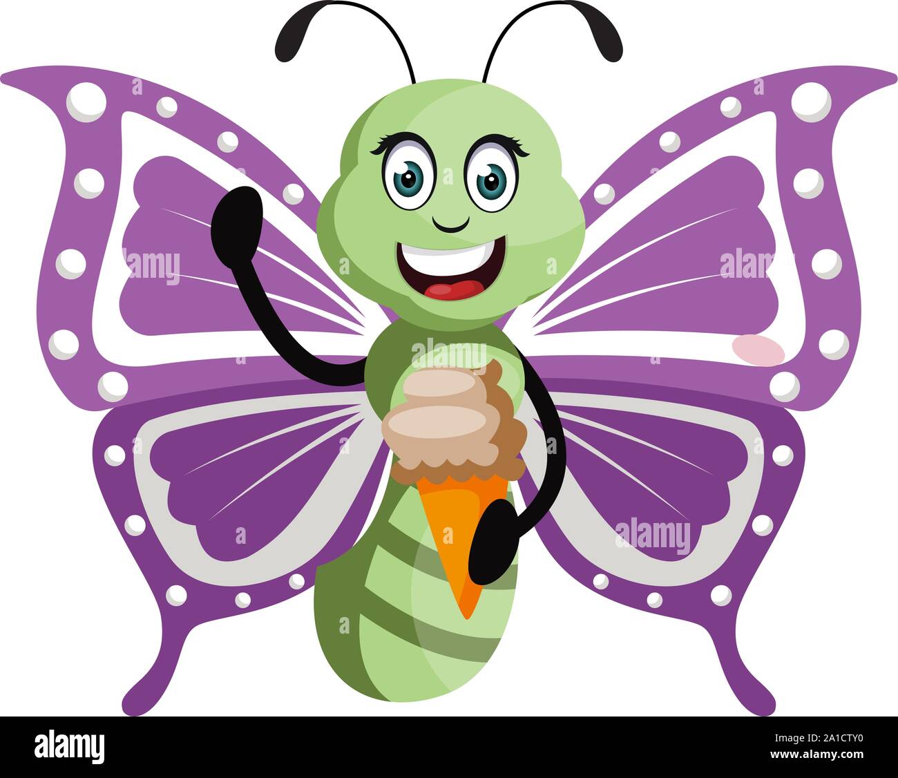 Butterfly with ice cream, illustration, vector on white background ...