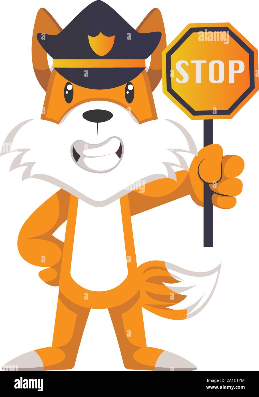 Fox with stop sign, illustration, vector on white background Stock ...
