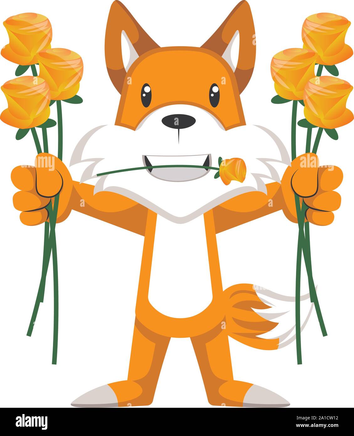 Fox with flowers, illustration, vector on white background Stock Vector ...