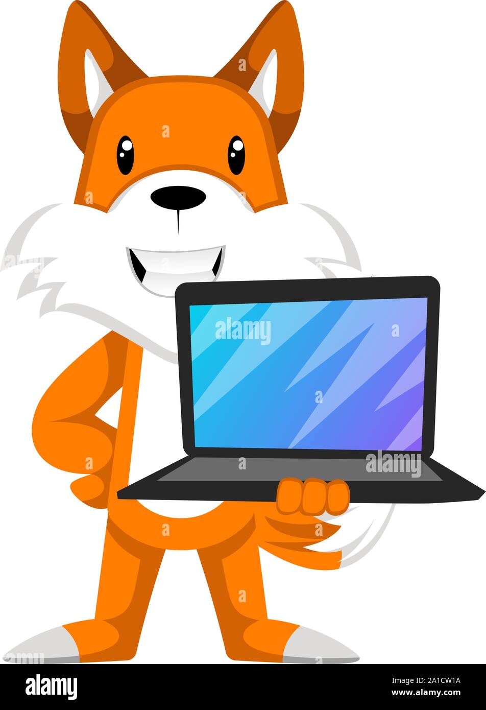 Fox with laptop, illustration, vector on white background Stock Vector ...