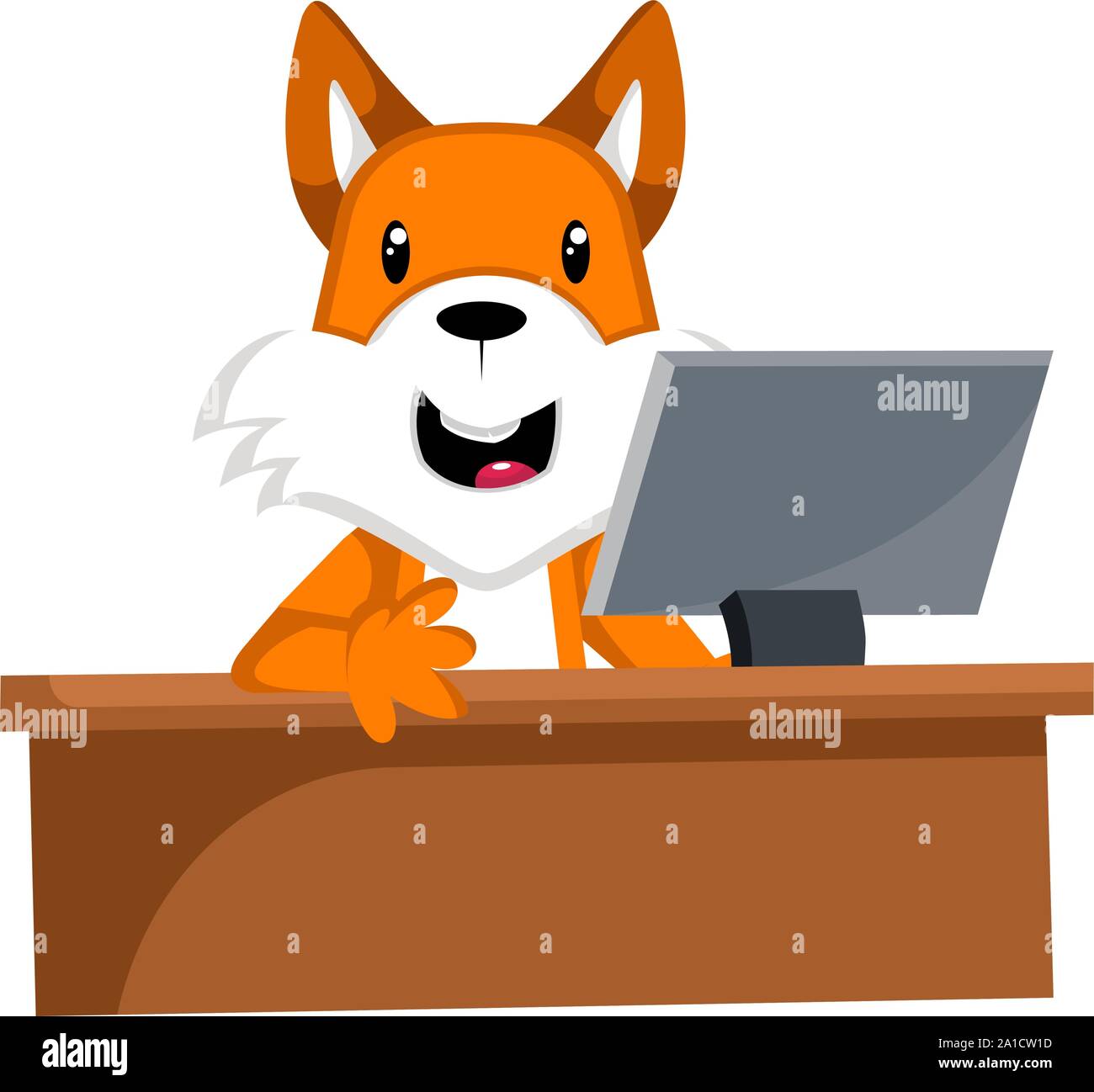 Fox working, illustration, vector on white background Stock Vector ...