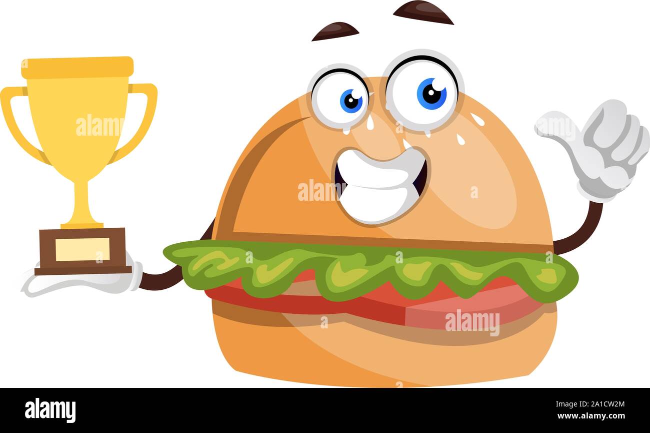 Burger with trophy, illustration, vector on white background Stock ...