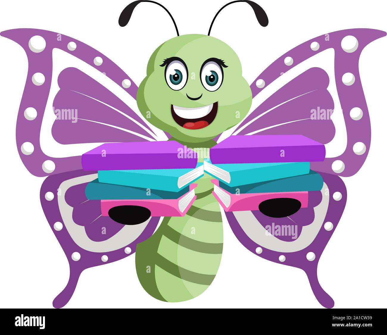 Butterfly with books, illustration, vector on white background Stock ...