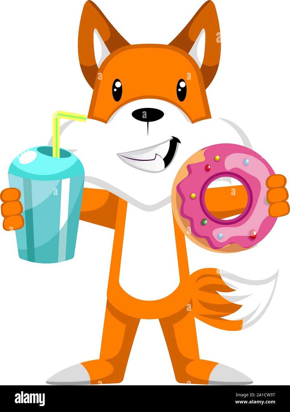 Fox with donut, illustration, vector on white background Stock Vector ...