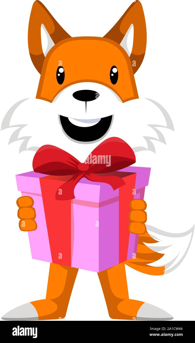 Fox with birthday present, illustration, vector on white background ...