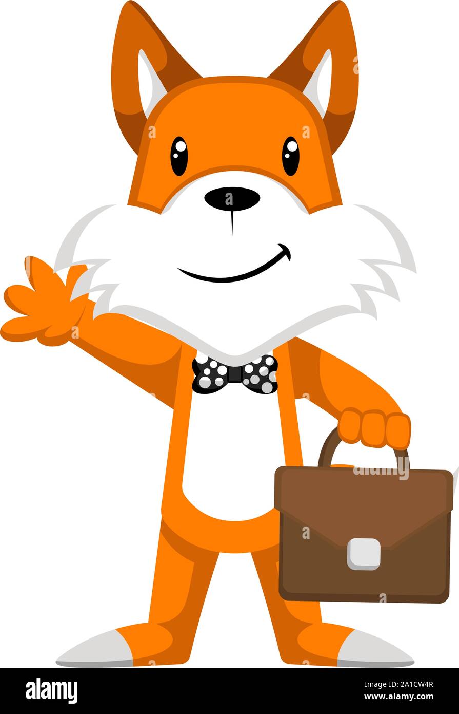 Fox with suitcase, illustration, vector on white background Stock ...
